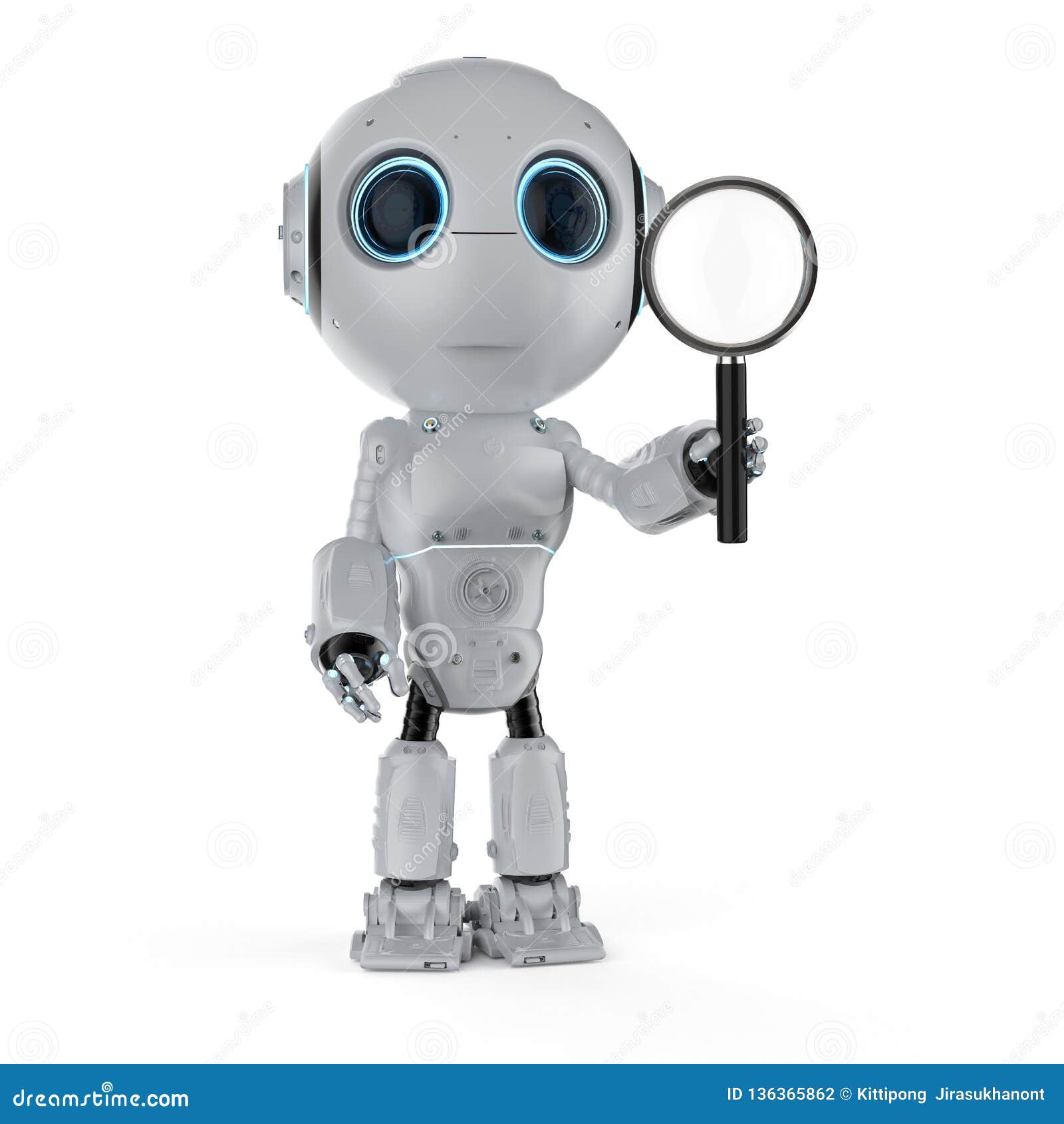 Robot with Magnifying Glass Stock Illustration - Illustration of gadget ...