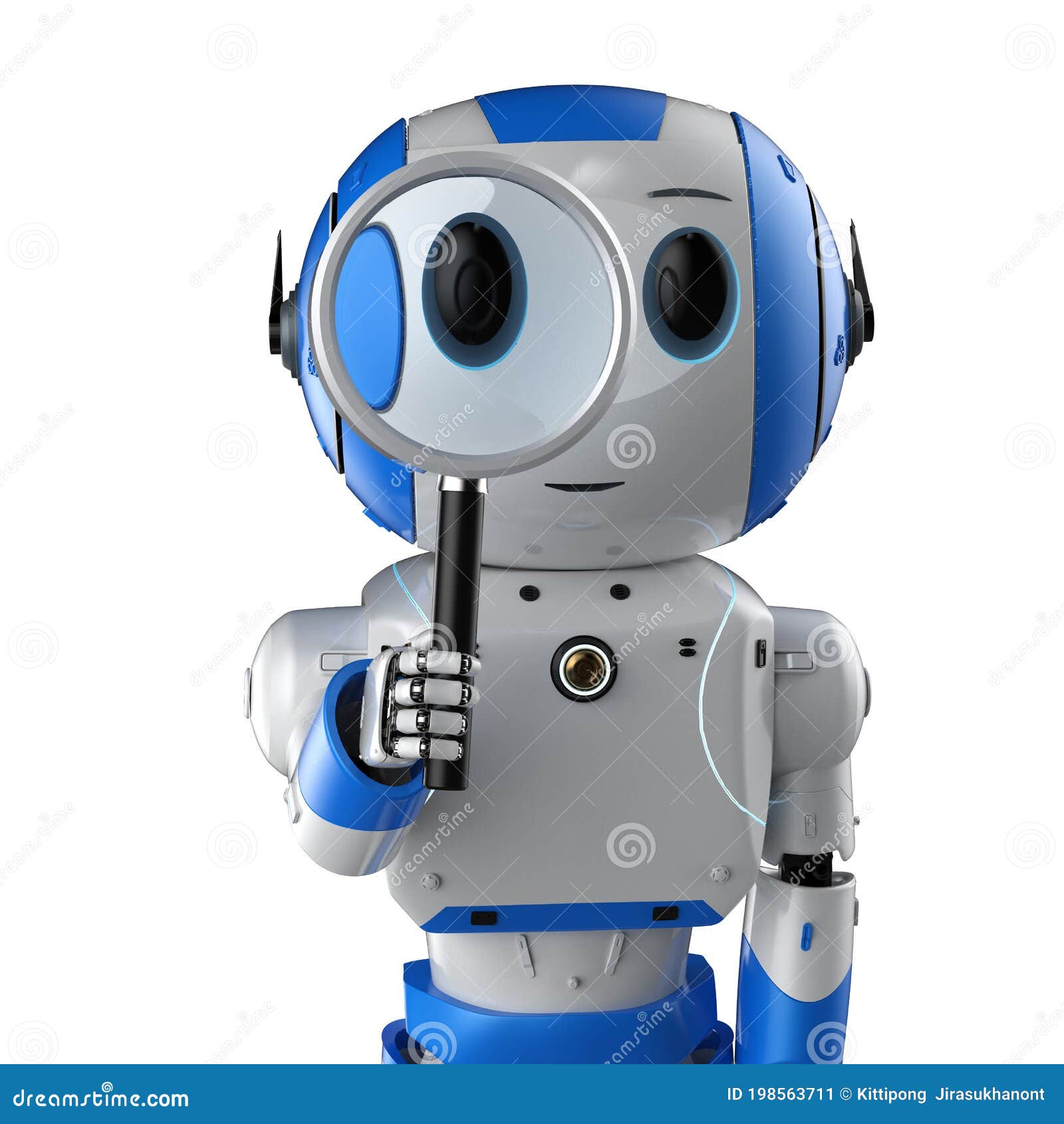 Robot with Magnifying Glass Stock Illustration - Illustration of ...