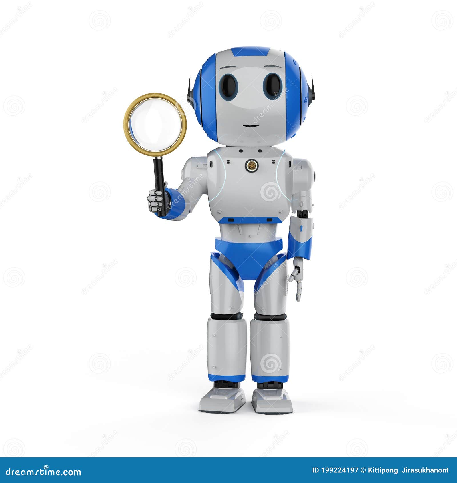 Robot with Magnifying Glass Stock Illustration - Illustration of ...