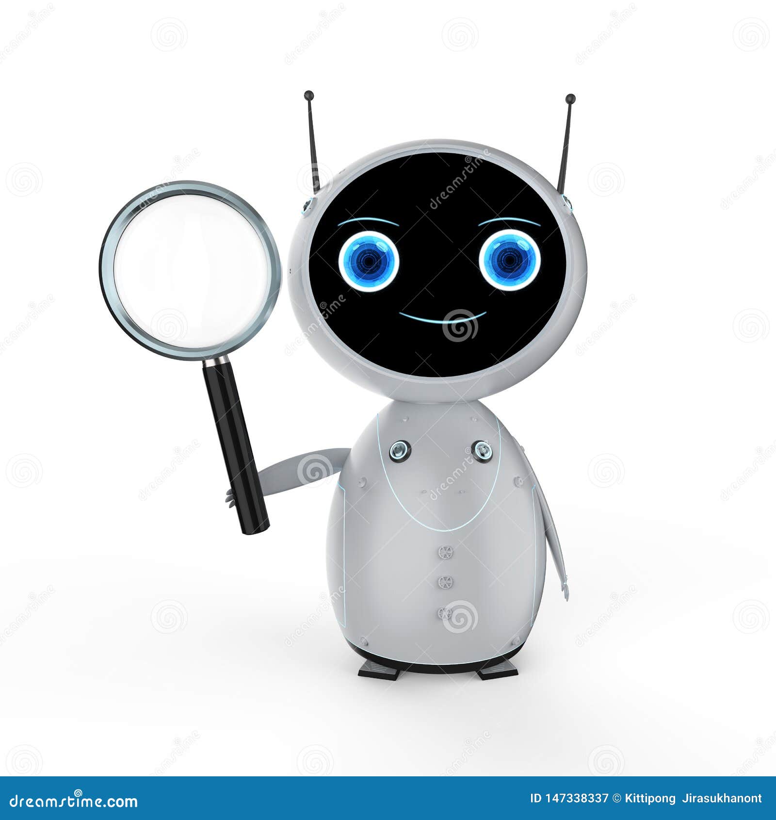 Robot with Magnifying Glass Stock Illustration - Illustration of ...