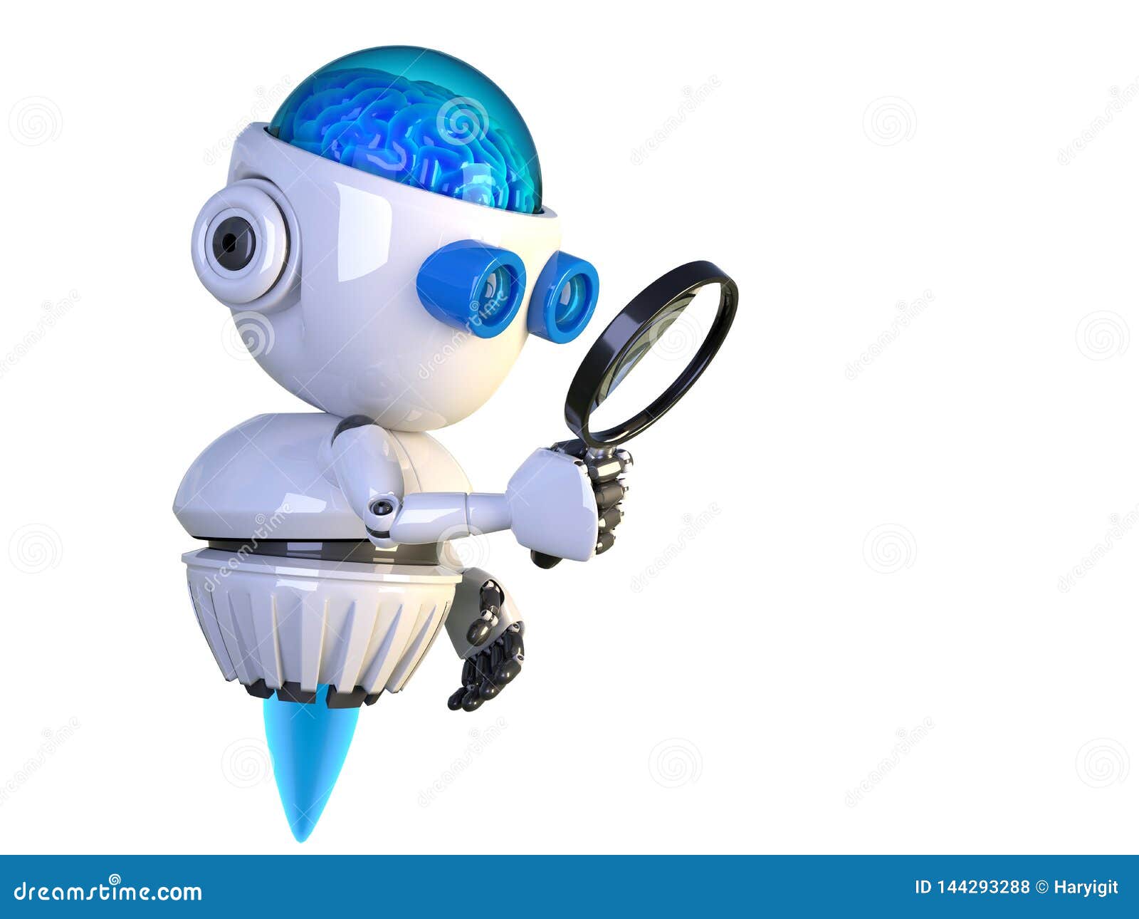 Robot with Magnifying Glass with White Background. Stock Illustration ...