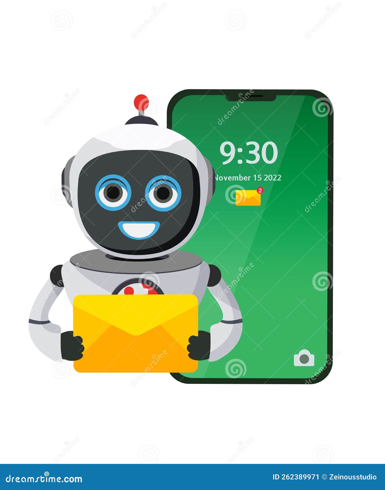 Robot Mail Vector Design Character. Mobile Phone Email and Notification ...
