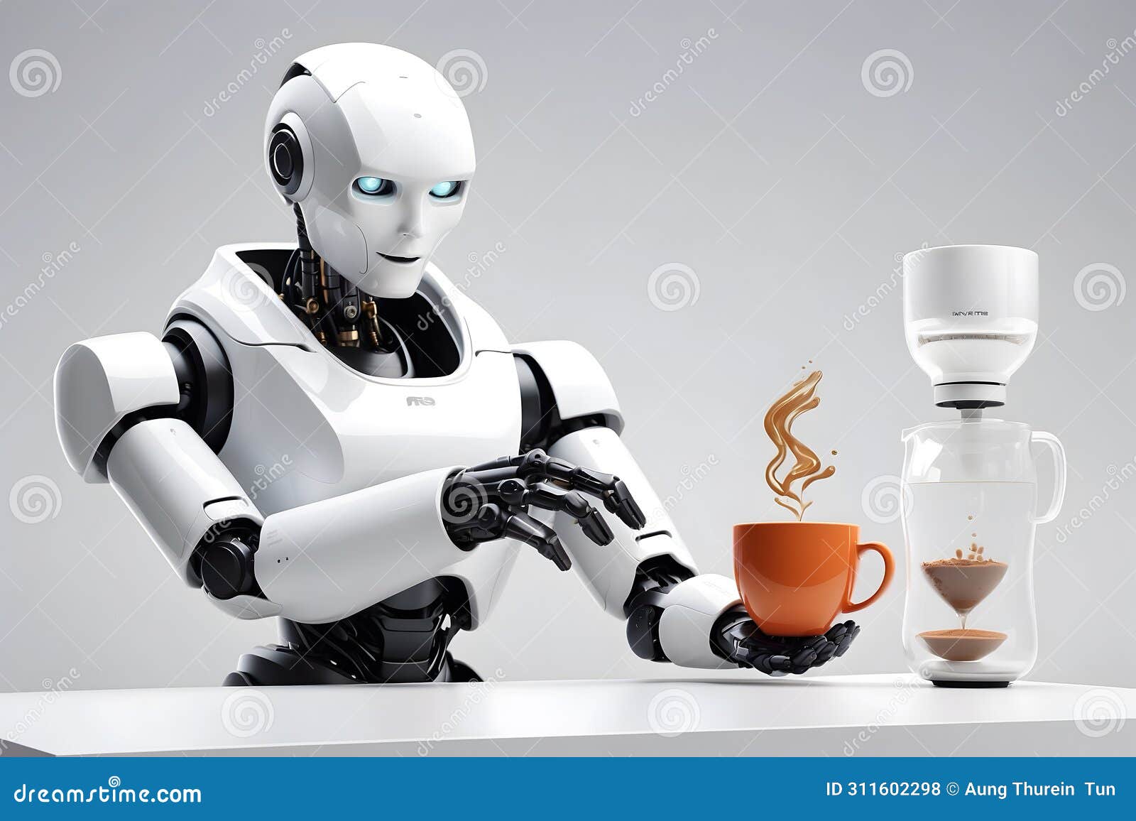 A Robot Making Coffee with an Isolated Background Stock Photo - Image ...