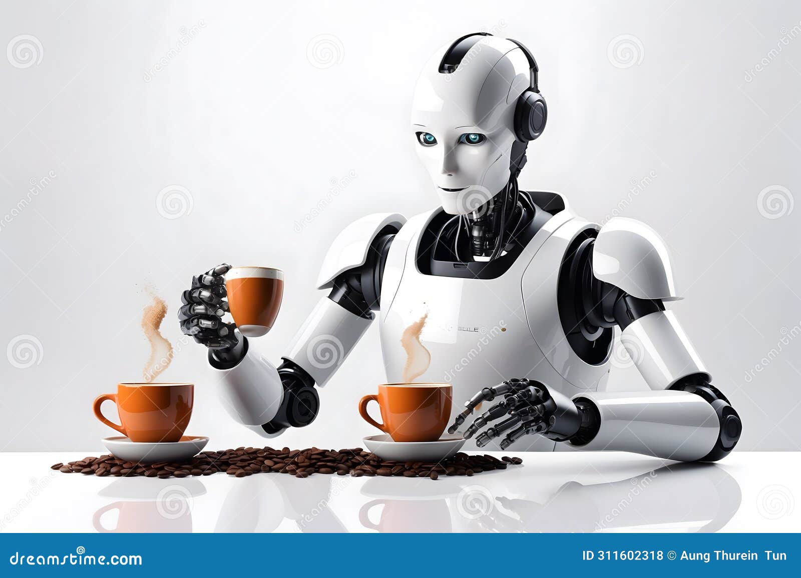 A Robot Making Coffee with an Isolated Background Stock Photo - Image ...
