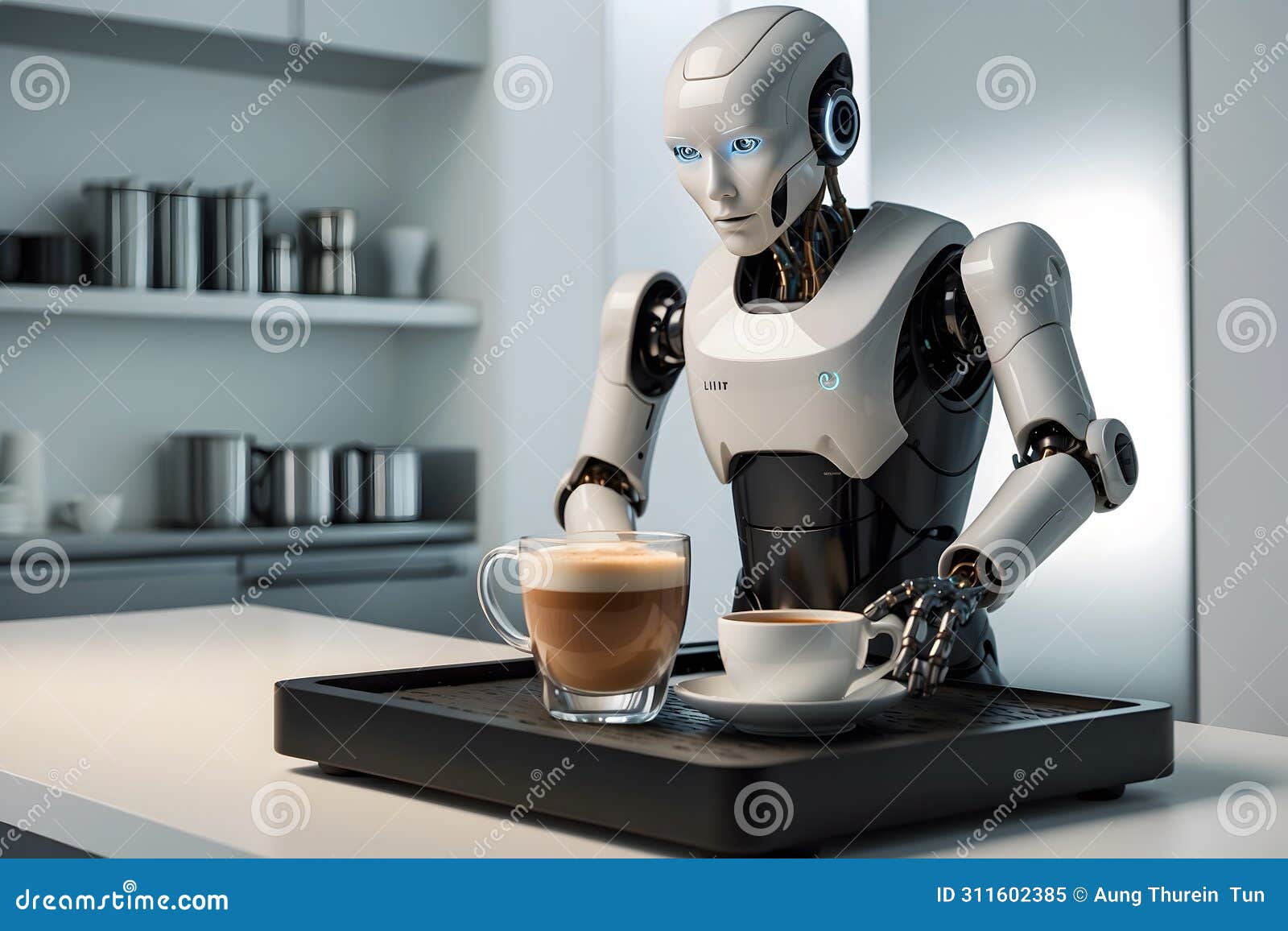 A Robot Making Coffee with an Isolated Background Stock Image - Image ...