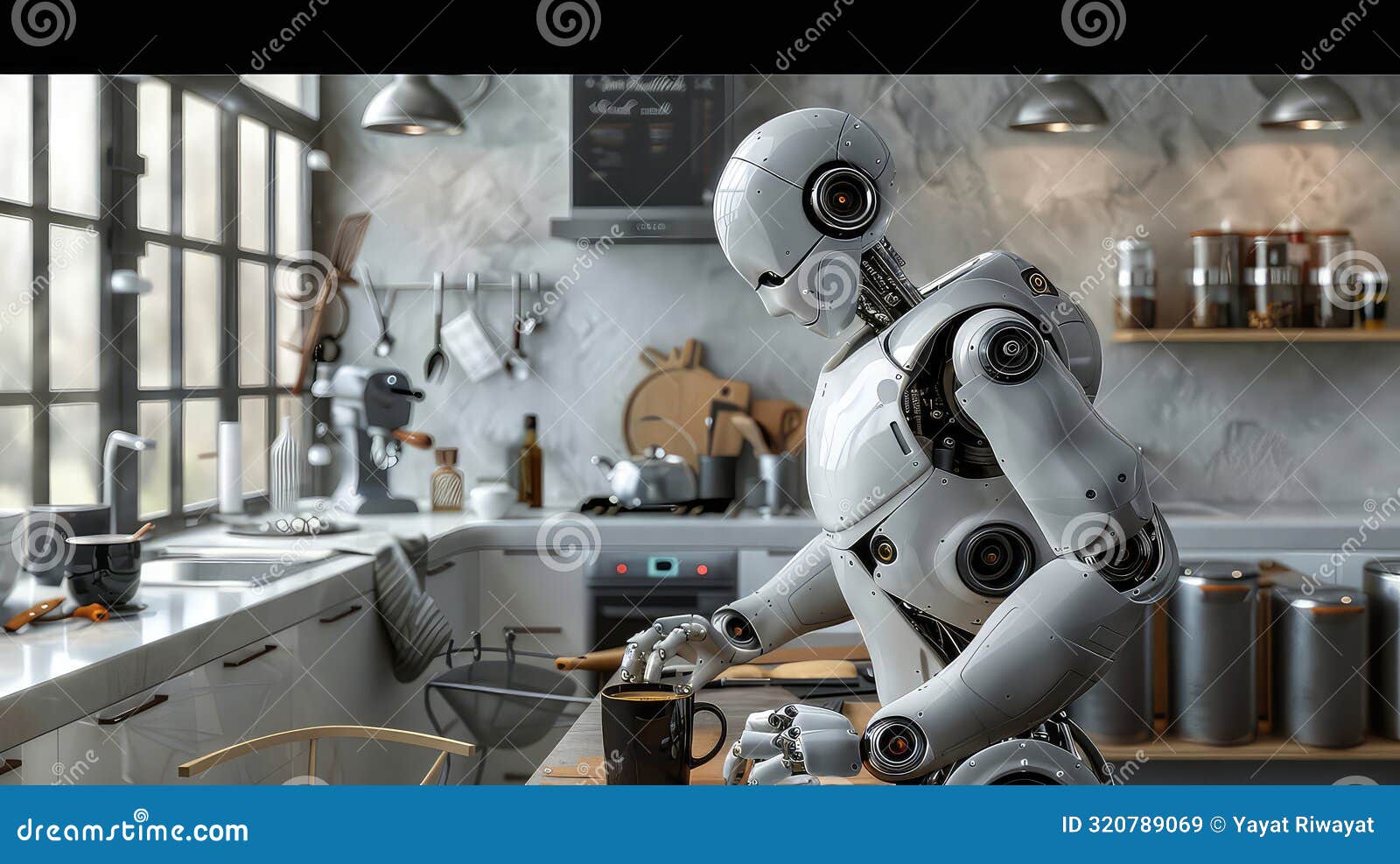 Robot Making Coffee in a Modern Kitchen Generated with AI Stock ...