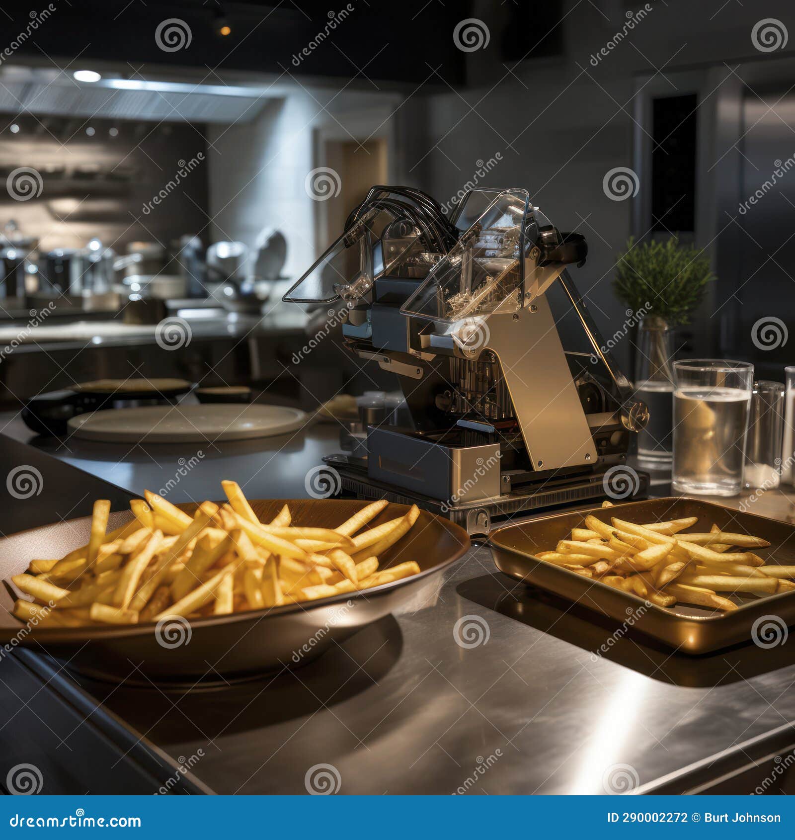 Robot Making French Fries in a Restaurant Stock Photo - Image of chips ...