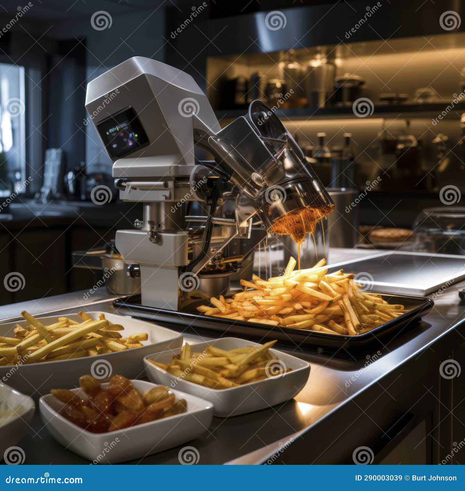 Robot Making French Fries in a Restaurant Stock Image - Image of ...
