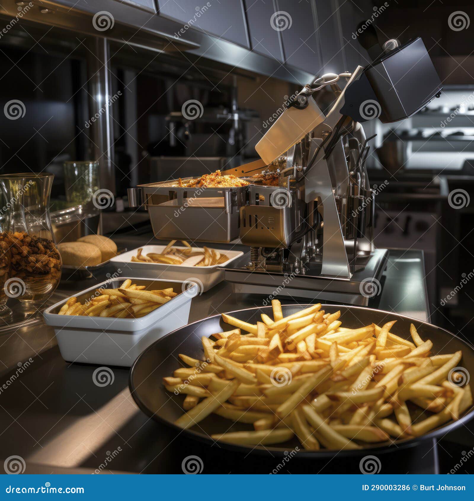 Robot Making French Fries in a Restaurant Stock Photo - Image of ...