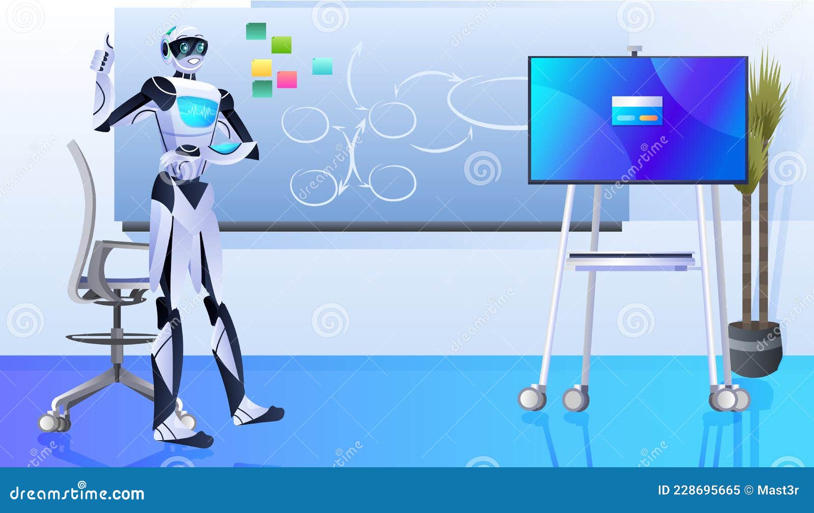 Robot Making Presentation Robotic Businessperson Working in Office ...
