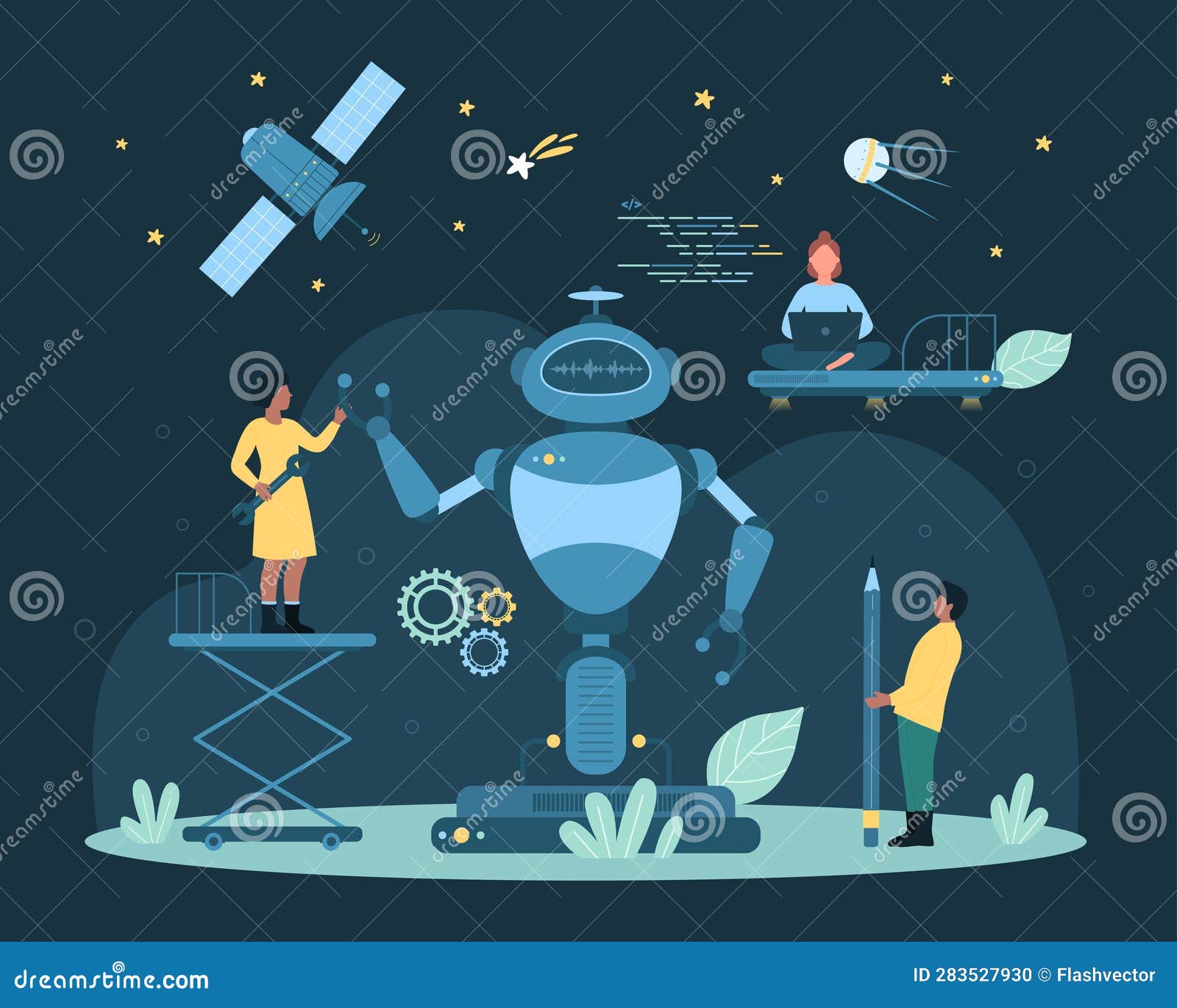 Robot Making Technology Set Dark Concept Stock Vector - Illustration of ...