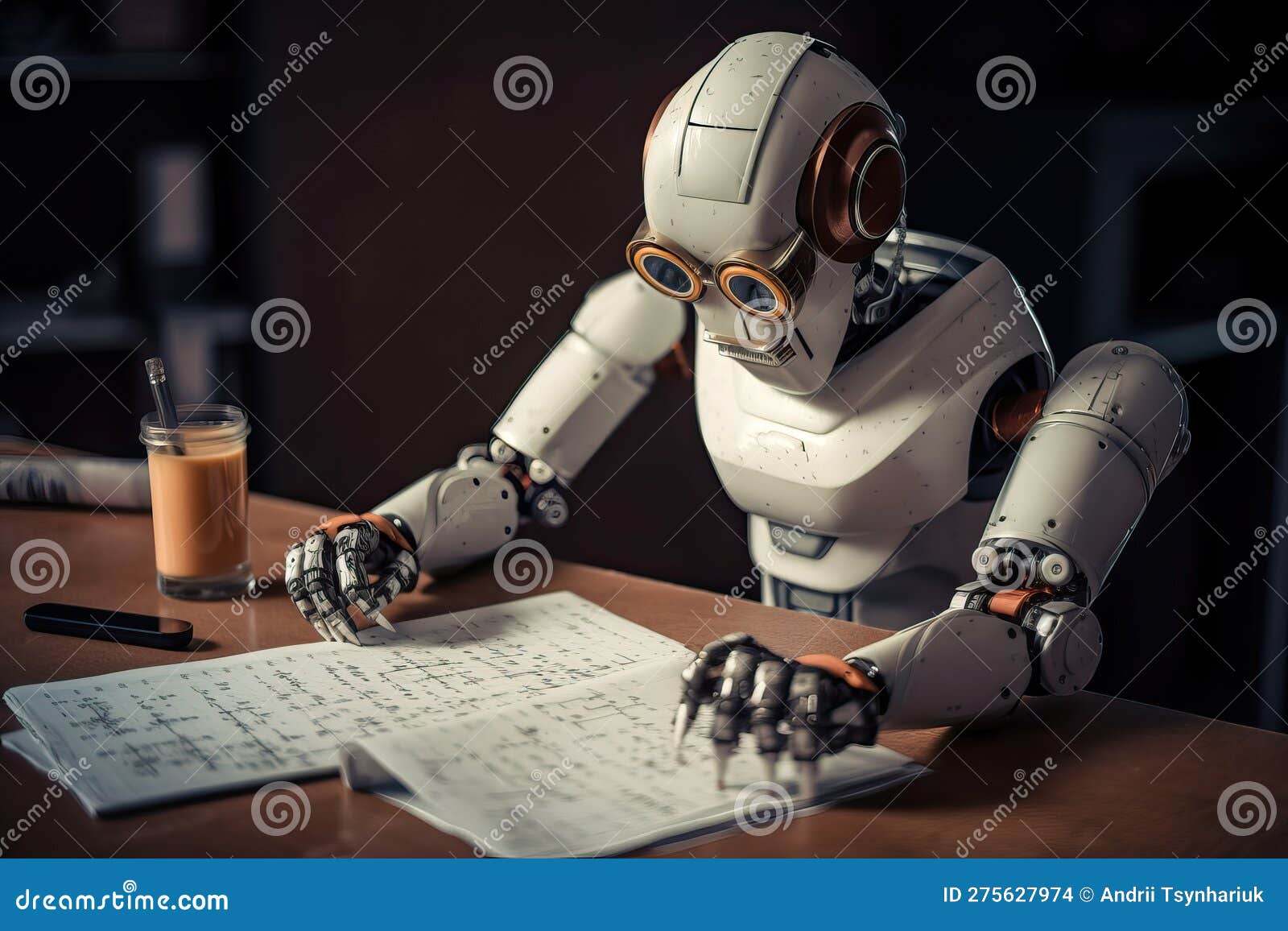 A Robot Man with Artificial Intelligence Reads Books and Writes in a ...