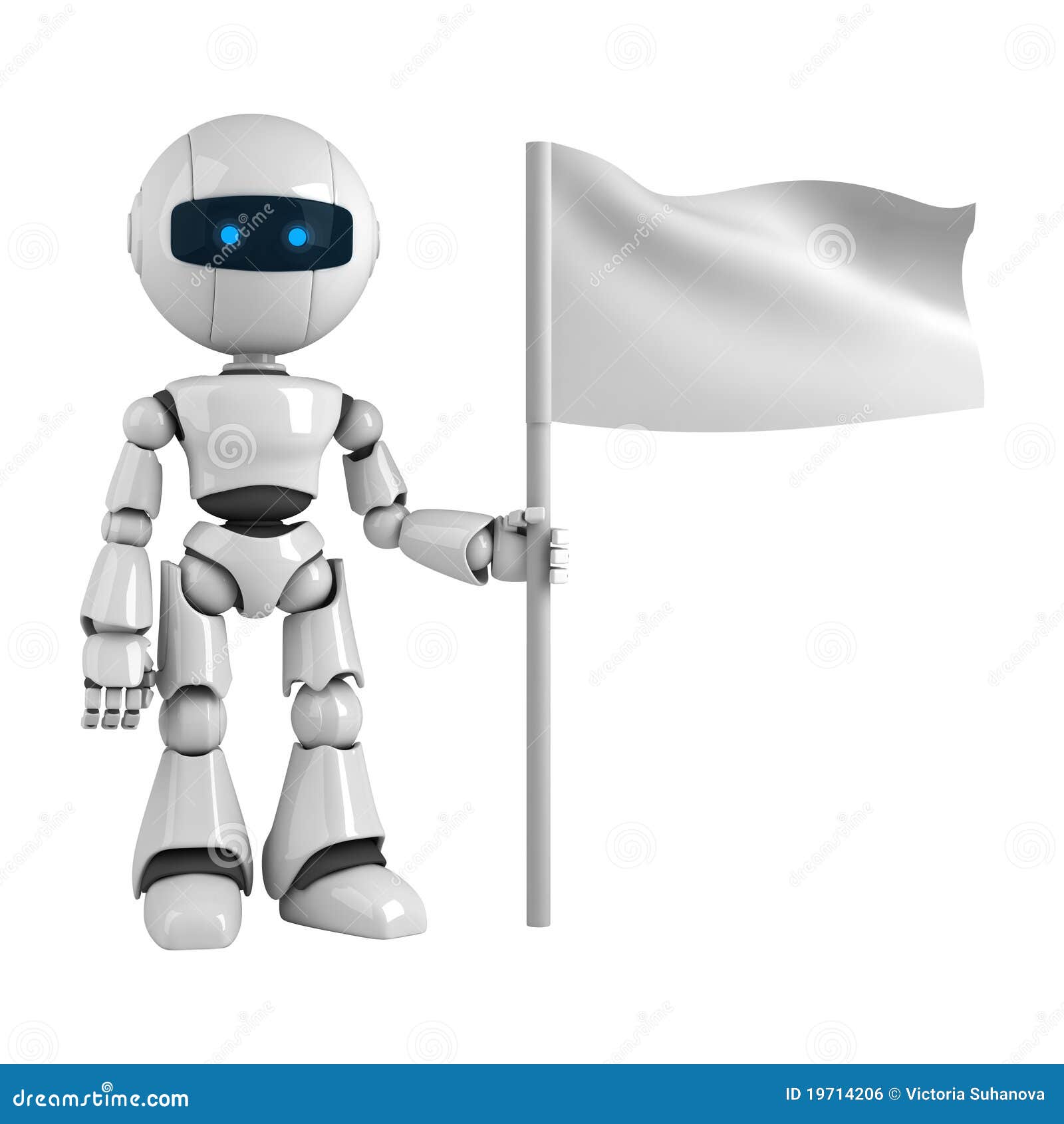 Robot man and blank flag stock illustration. Illustration of robot ...