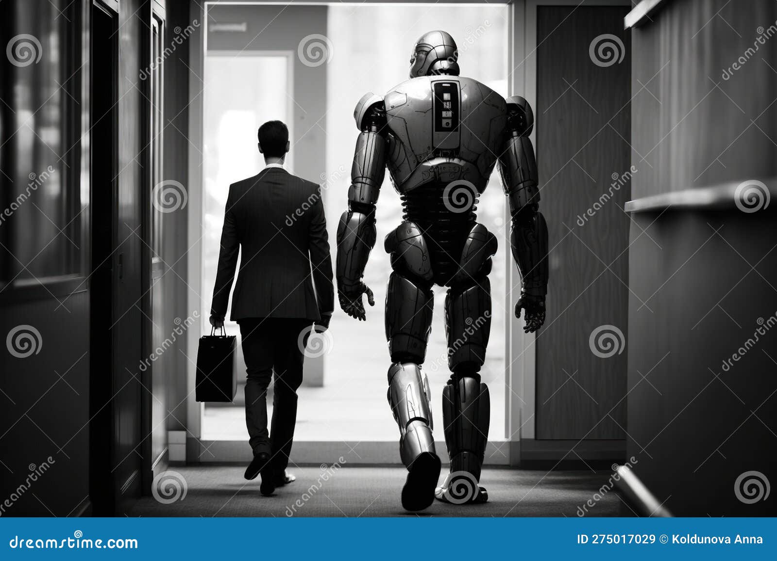 A Robot and a Man Going Together To Work, Created with Generative AI ...