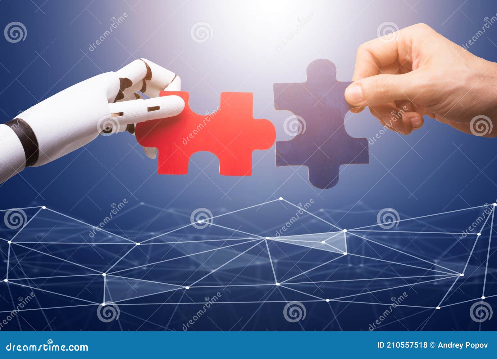 Robot and Man`s Hand Joining Jigsaw Pieces Stock Photo - Image of ...