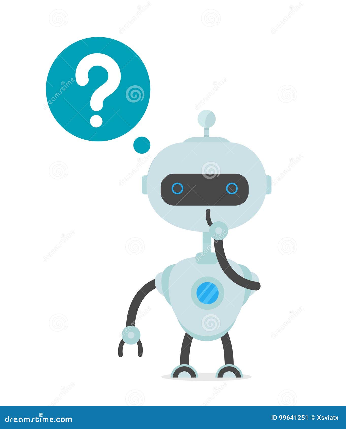 Robot Man Thinking. Vector Flat Cartoon Stock Vector - Illustration of ...