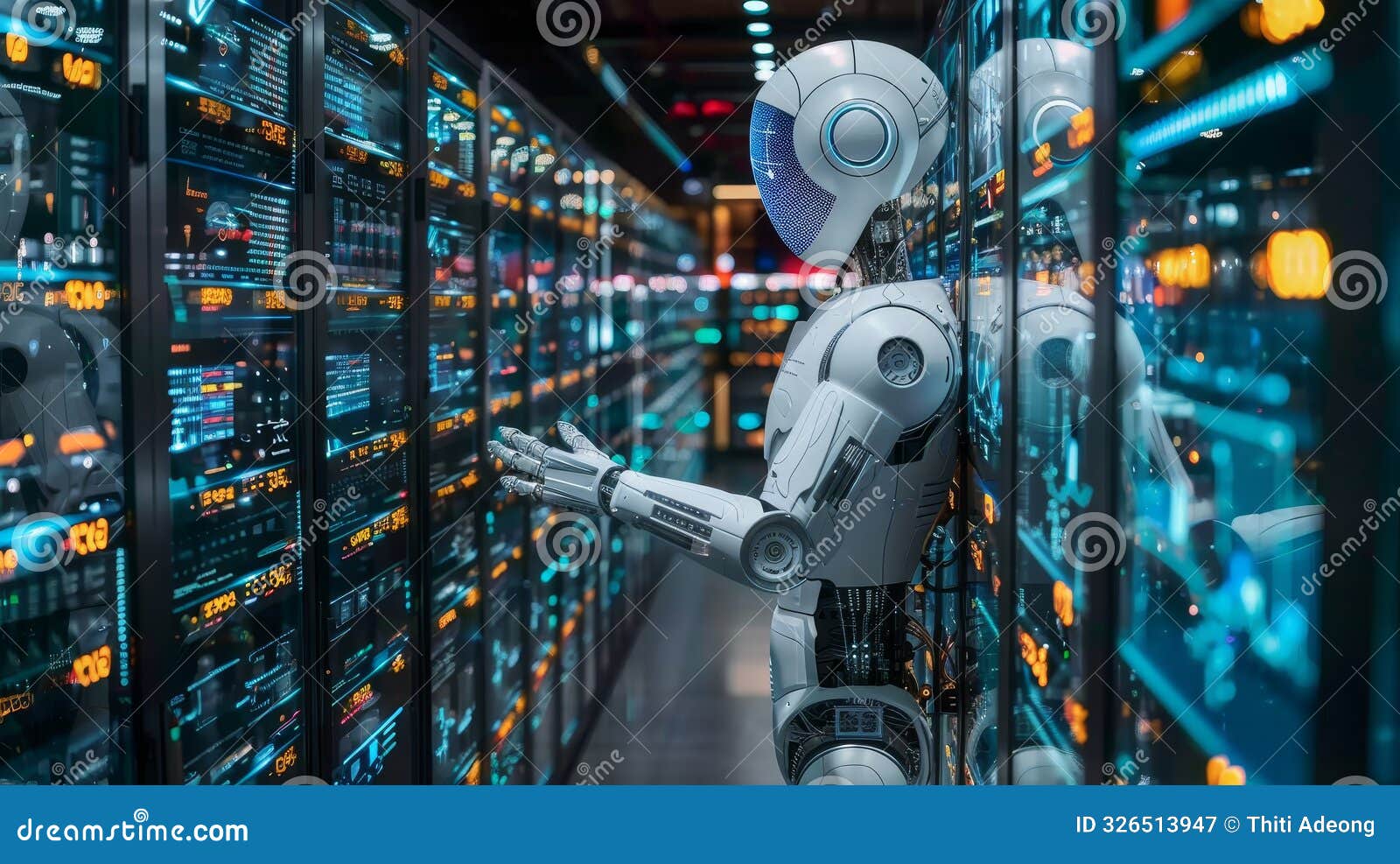 Robot Managing Servers in Data Center. Concept of Advanced AI ...