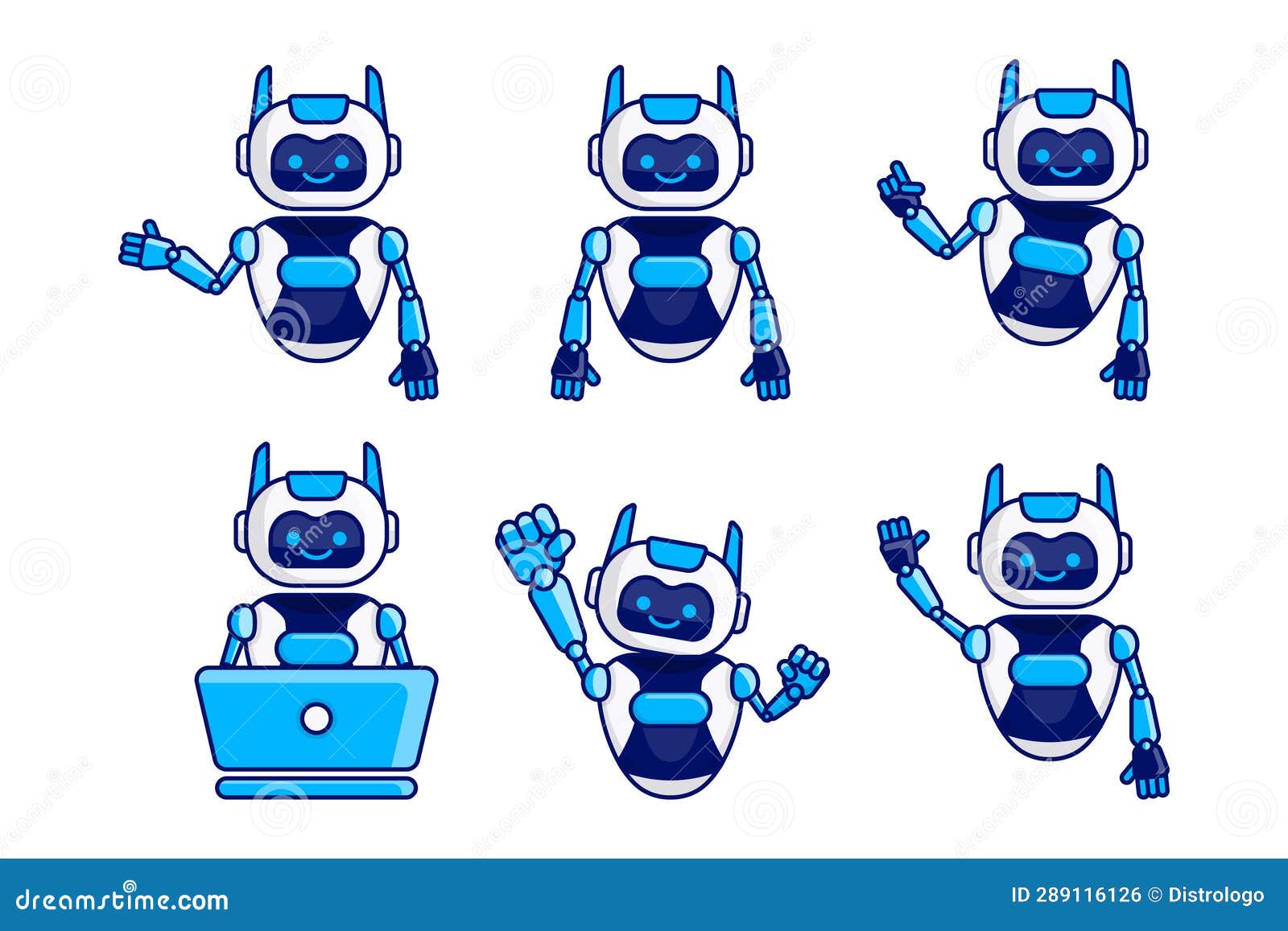 Robot Mascot Character Vector Illustration Robot Cartoon Pose Set Design Collections Stock