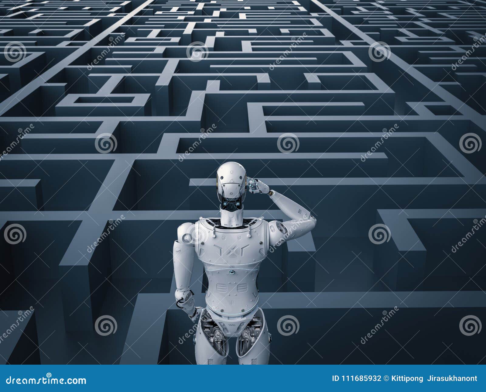 Robot in maze stock photo. Image of compute, humanoid - 111685932
