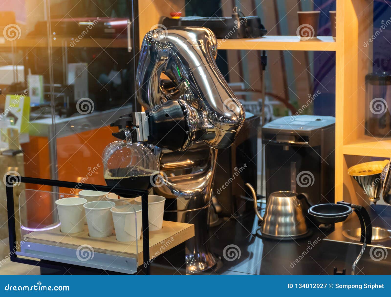 Robot Mechanical Arm Make a Cup of Coffee Automatic Stock Image - Image ...
