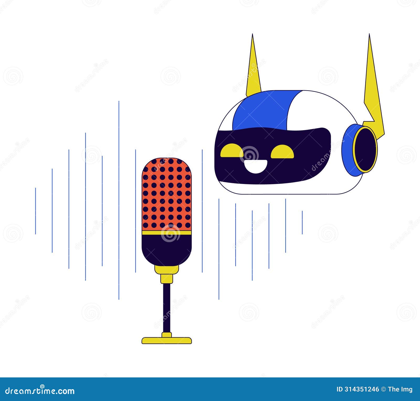 Robot Microphone Recording 2D Linear Cartoon Object Stock Vector ...