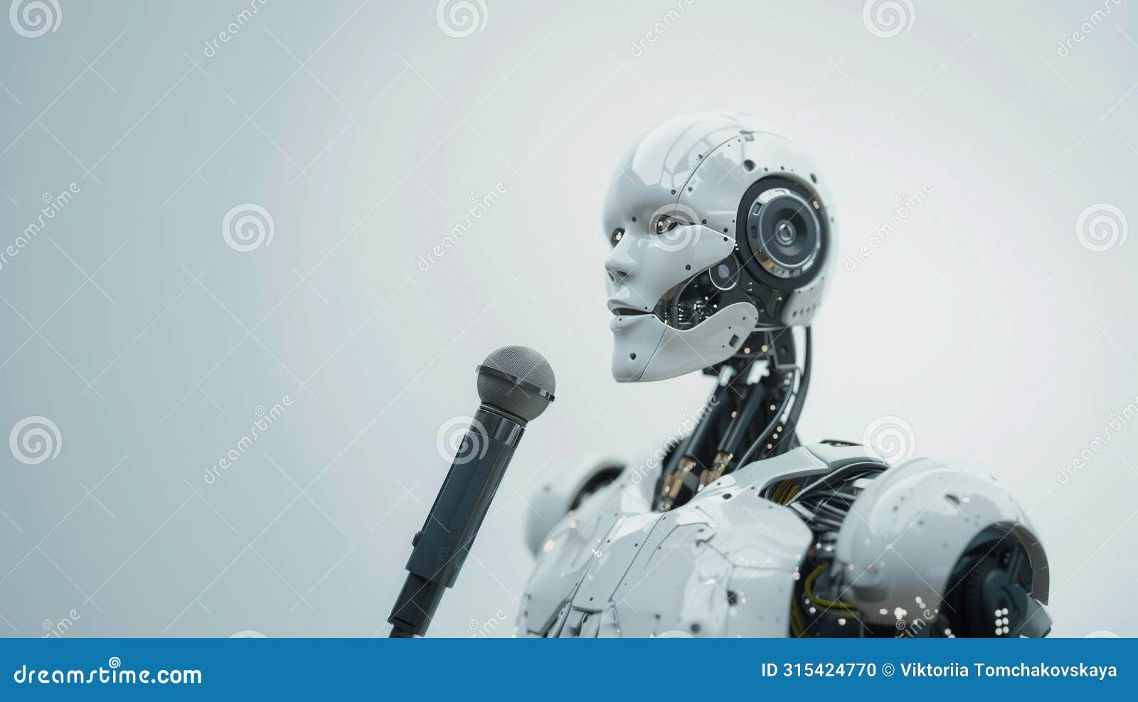 Robot Mimicking Voice, AI-themed Image with Microphone, Modern Machine ...
