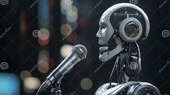 Robot Mimicking Voice, AI-themed Image with Microphone, Modern Machine ...