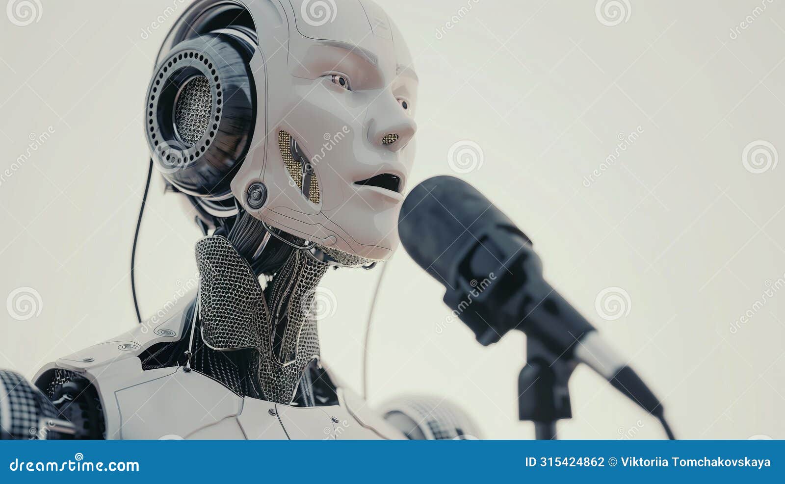 Robot Mimicking Voice, AI-themed Image with Microphone, Modern Machine ...