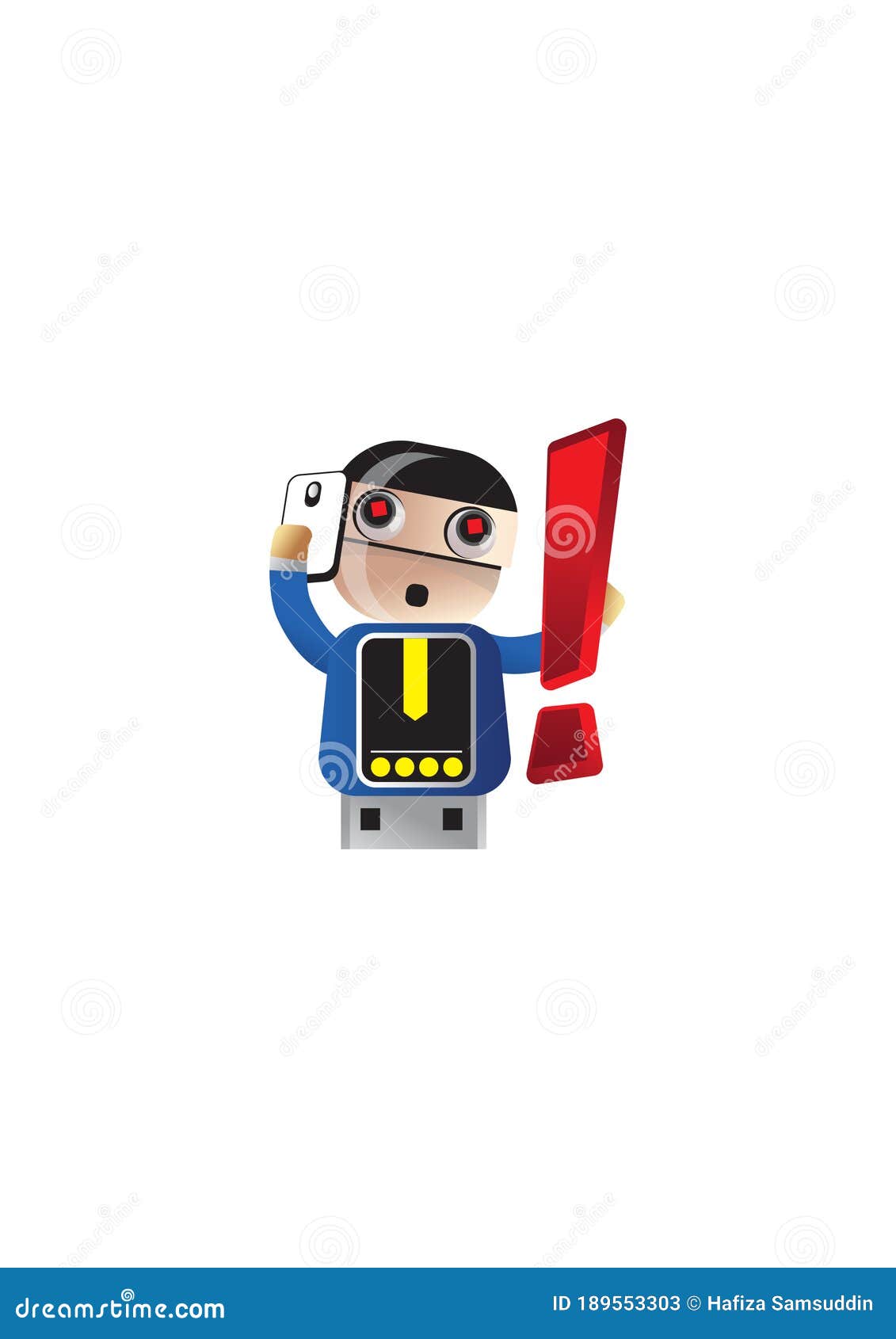 Robot with Mobile and Exclamation Sign. Vector Illustration Decorative ...