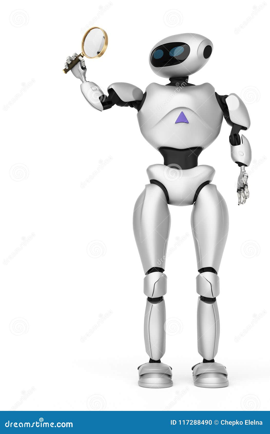 Robot Modern Looking through a Magnifying Glass. Innovative Cyborg ...
