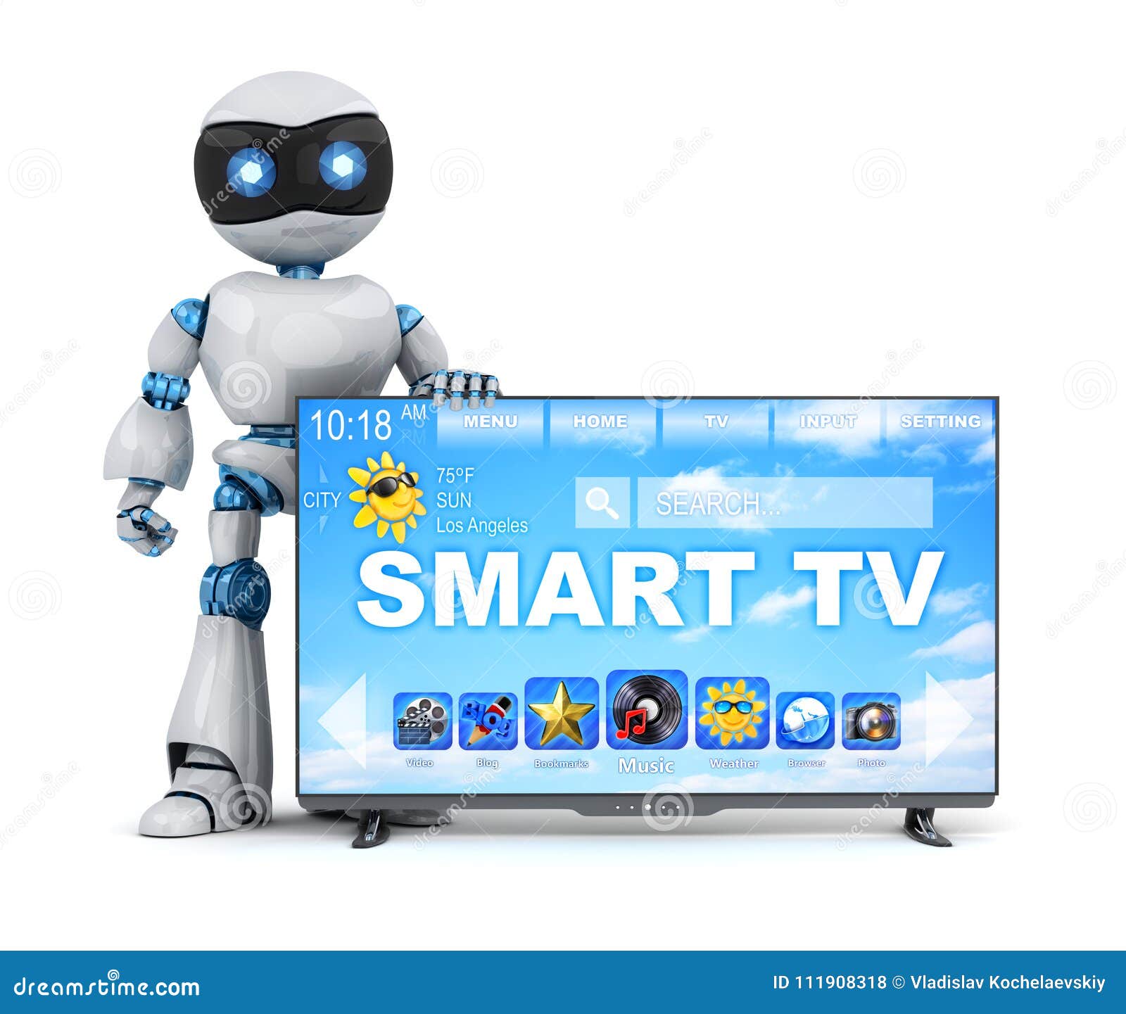 Robot and modern smart TV stock illustration. Illustration of robot ...