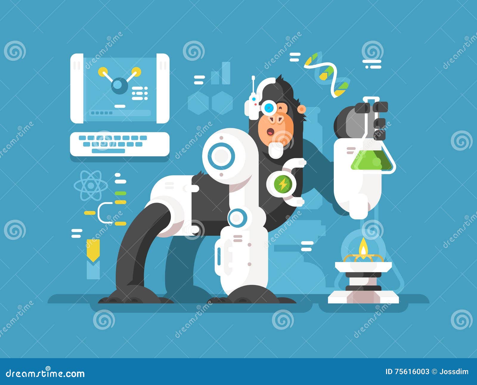Robot monkey scientist stock vector. Illustration of cartoon - 75616003