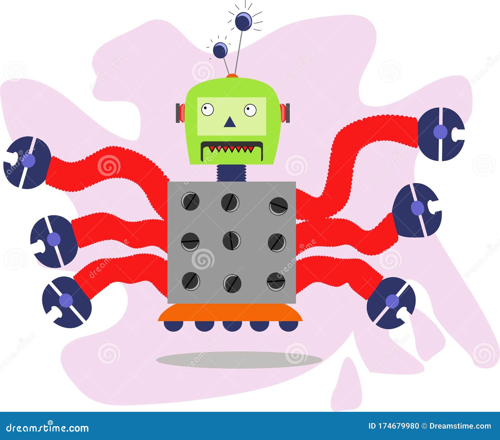 Robot Monster with Six Hand Stock Vector - Illustration of alien ...