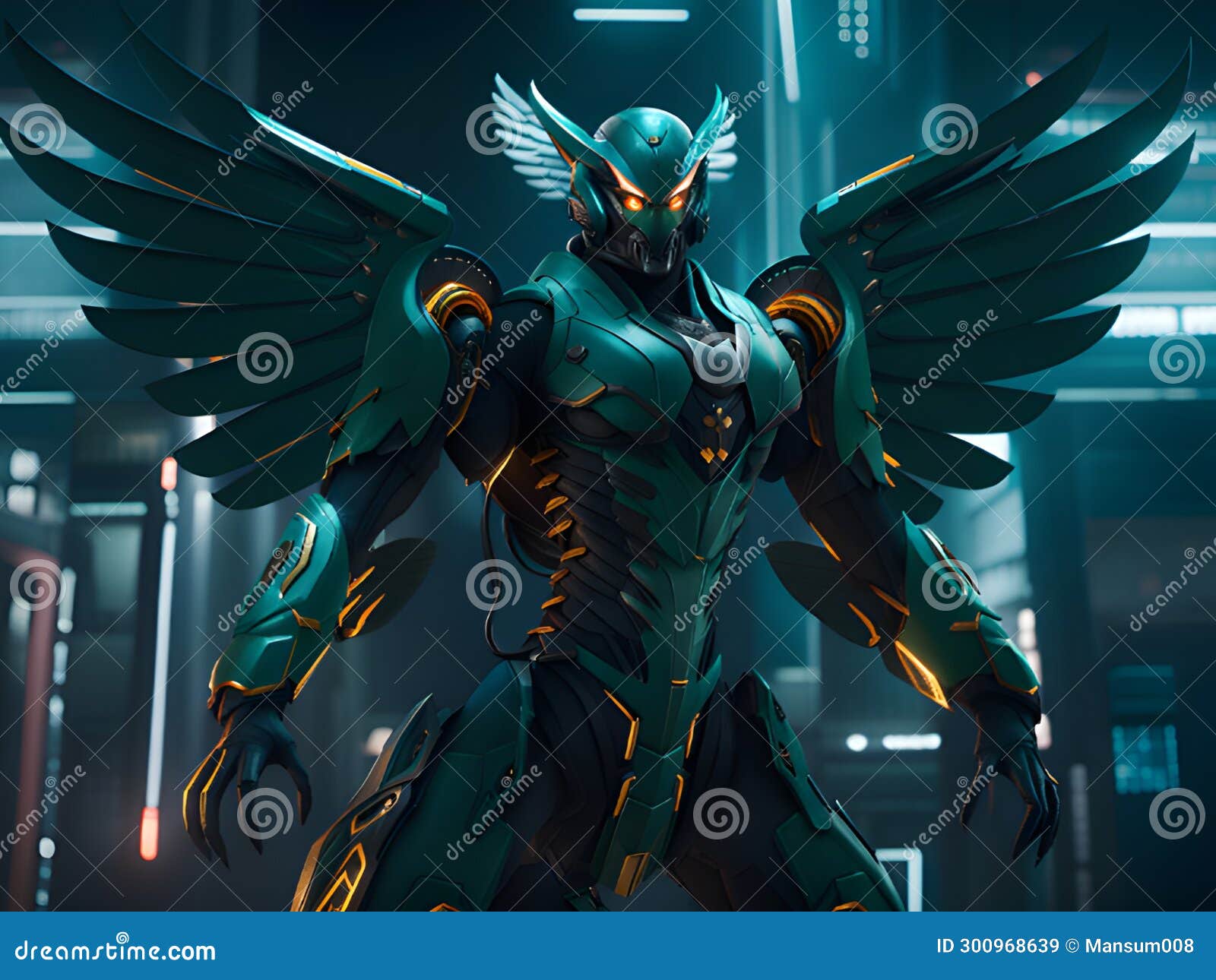 Robot Monster and Wing on Dark Background Stock Illustration ...