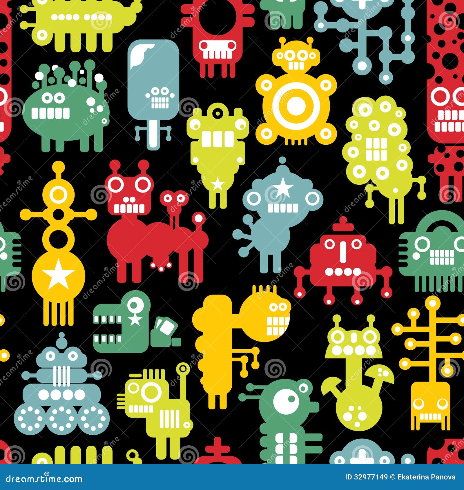 Robot And Monsters Cute Seamless Texture. Cartoon Vector ...