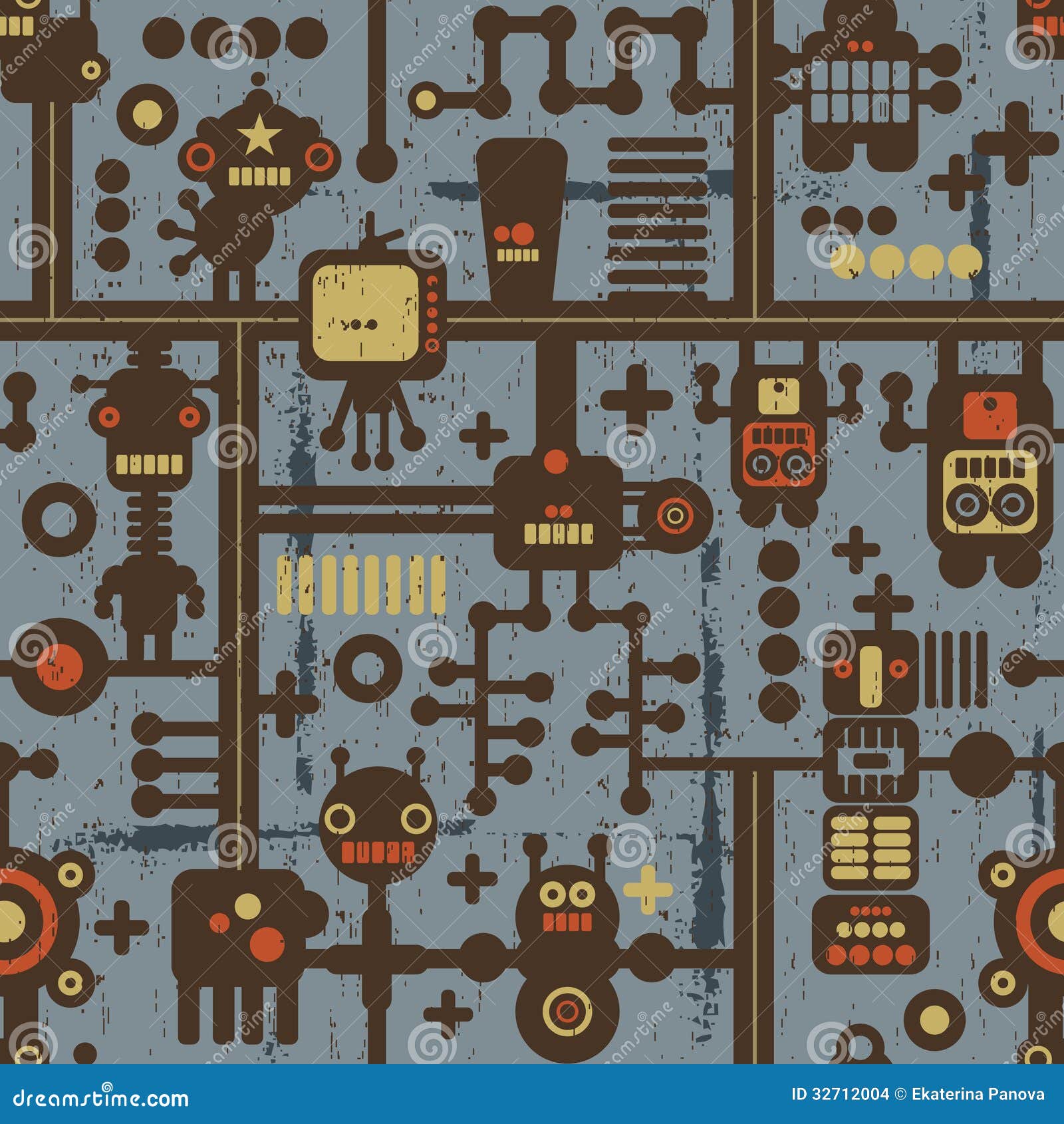 Robot and Monsters Seamless Pattern on Blue. Stock Vector ...