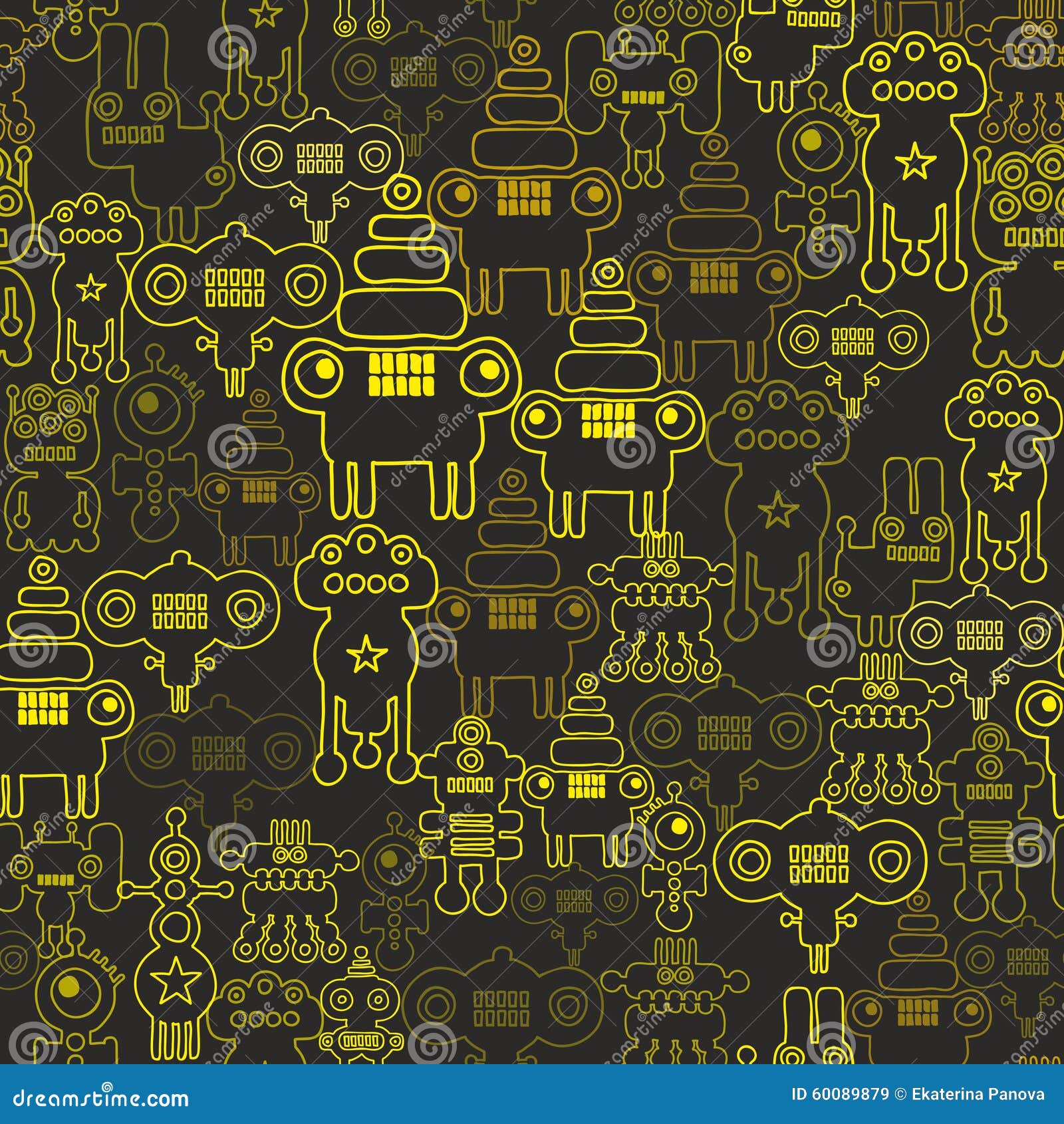 Robot And Monsters Cute Seamless Texture. Cartoon Vector ...