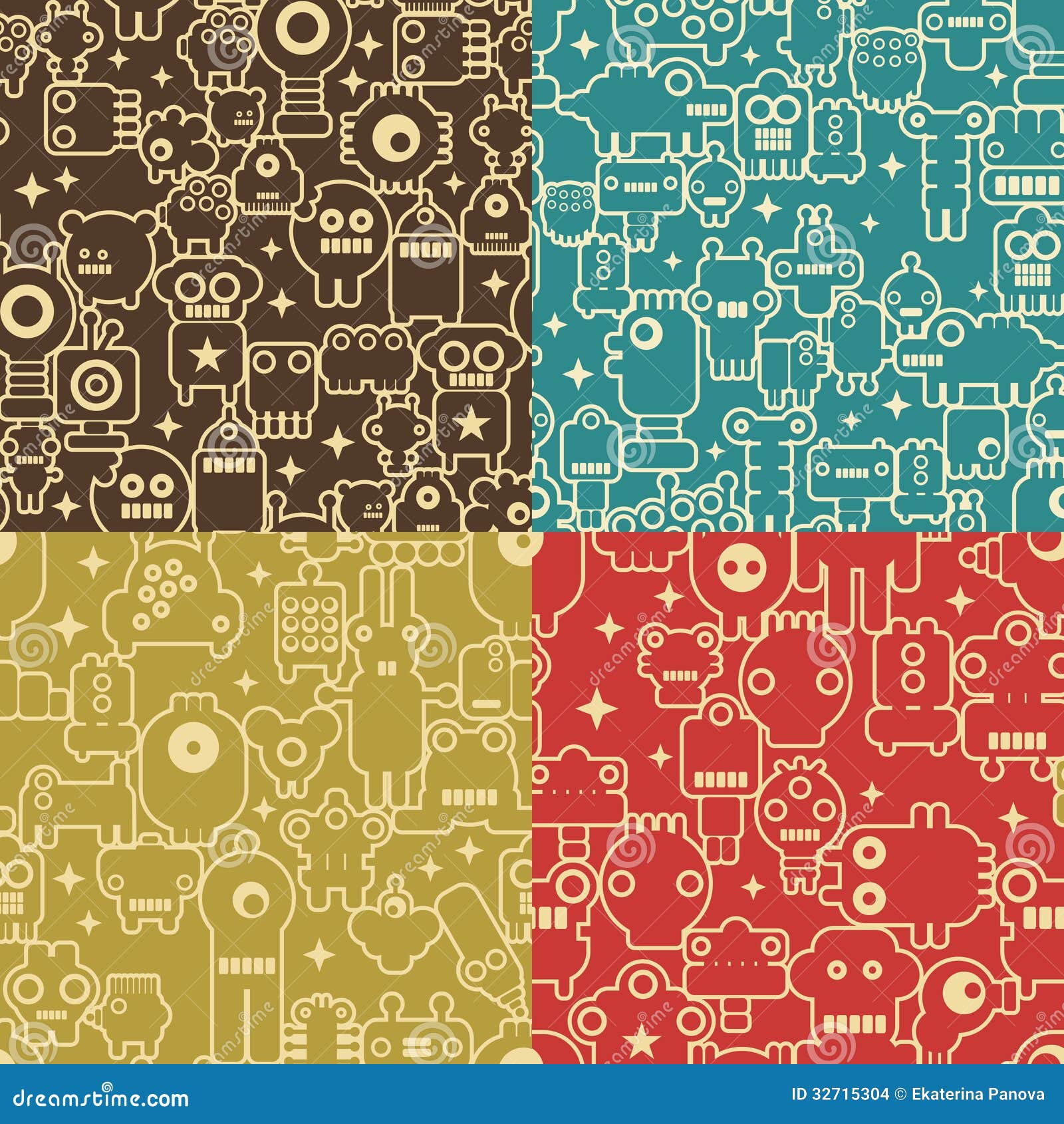 Robot and Monsters Seamless Patterns. Stock Vector - Illustration of ...