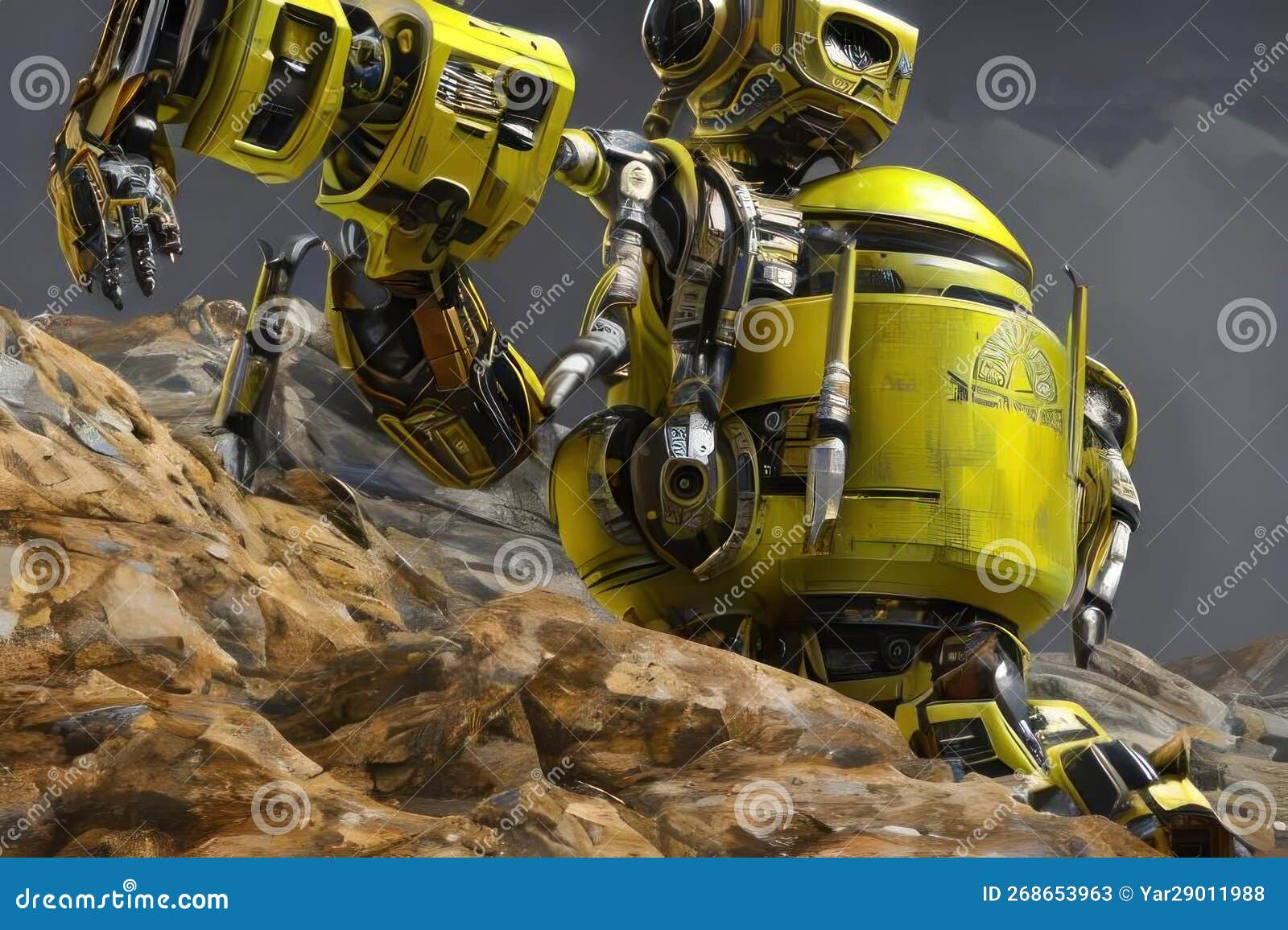 Robot in the Mountains, Painting. AI Generated Stock Illustration ...