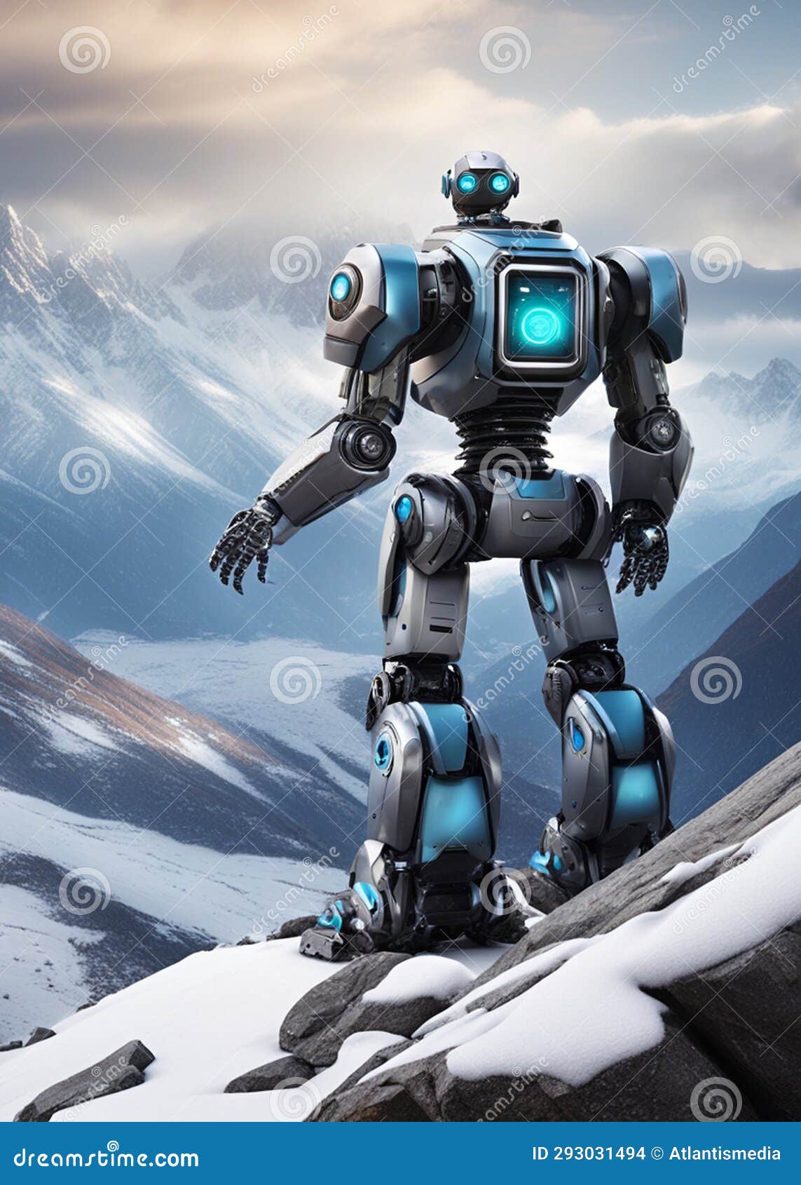 Robot in the Mountains with Snow Stock Illustration - Illustration of ...