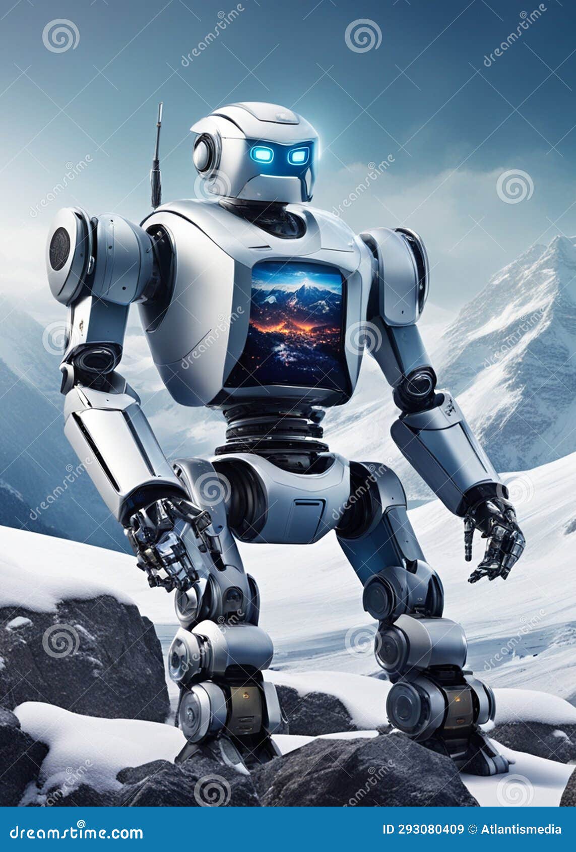 Robot in the Mountains with Snow Stock Illustration - Illustration of ...