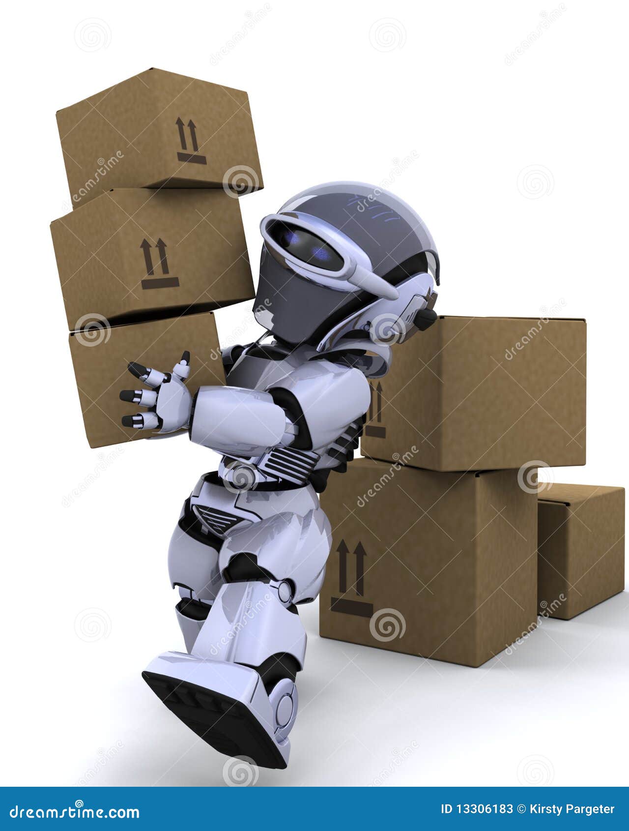 Robot Moving Shipping Boxes Stock Illustration - Illustration of scifi ...
