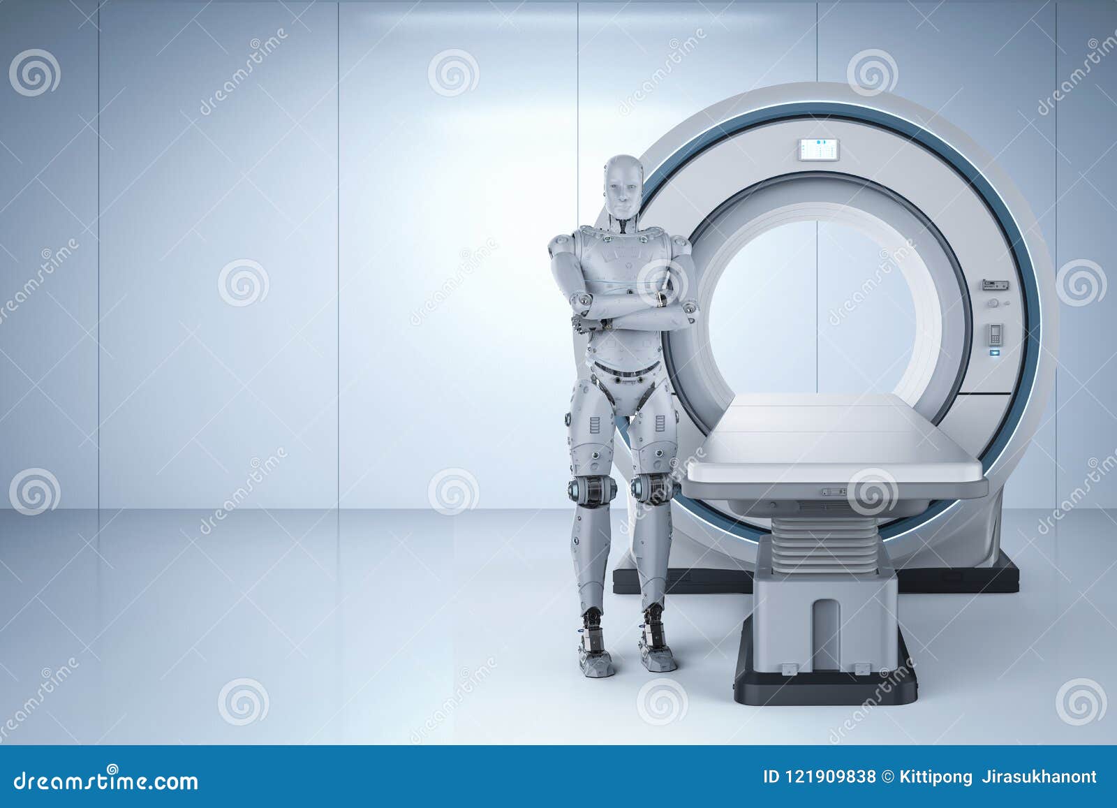 Robot with mri scan stock illustration. Illustration of device - 121909838