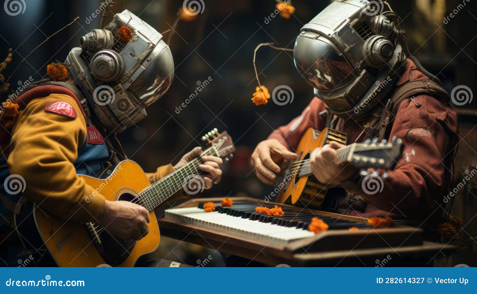 Robot Musicians Playing Instruments. Generative AI. Stock Illustration ...