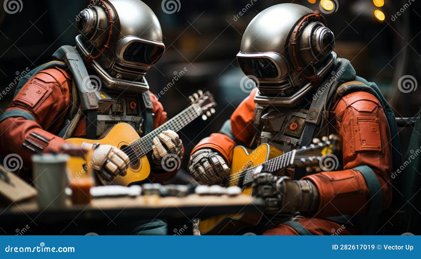 Robot Musicians Playing Instruments. Generative AI. Stock Illustration ...