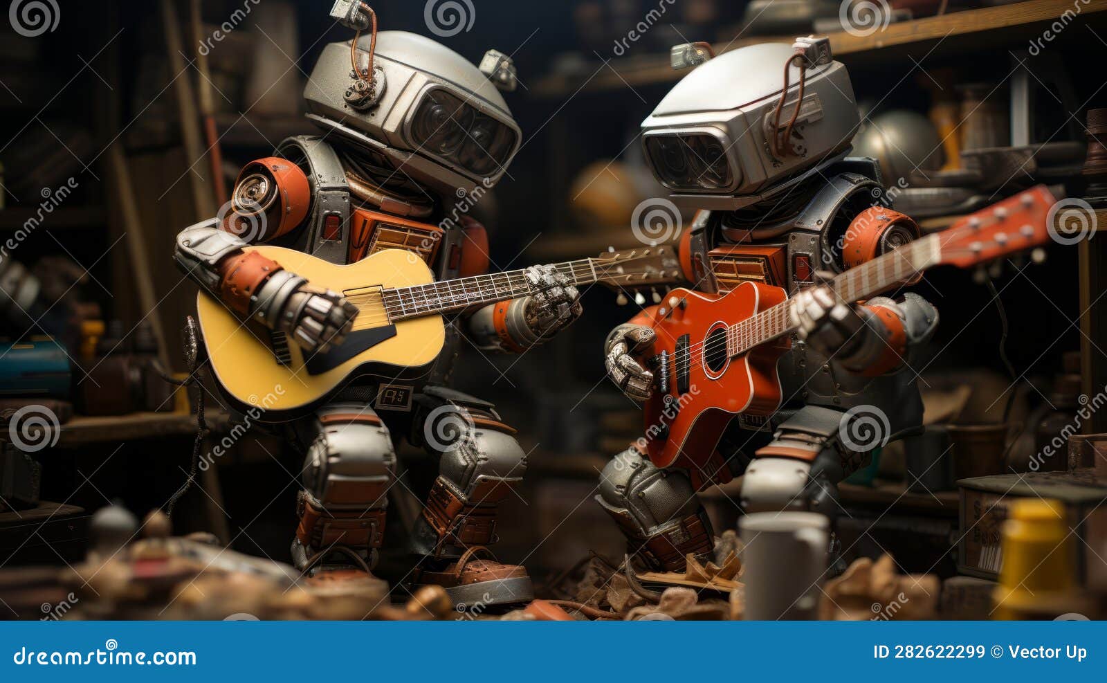 Robot Musicians Playing Instruments. Generative AI. Stock Illustration ...