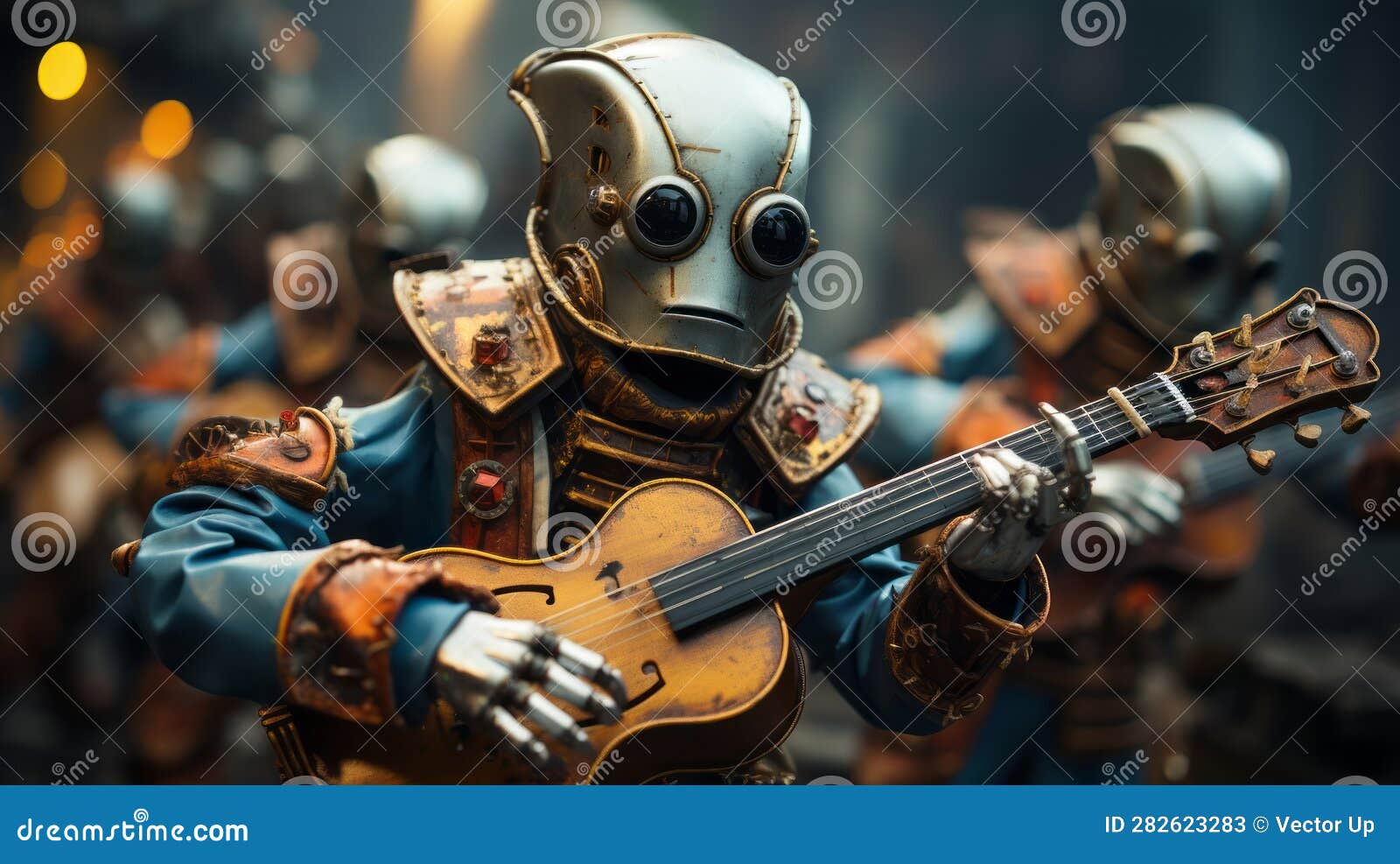Robot Musicians Playing Instruments. Generative AI. Stock Illustration ...