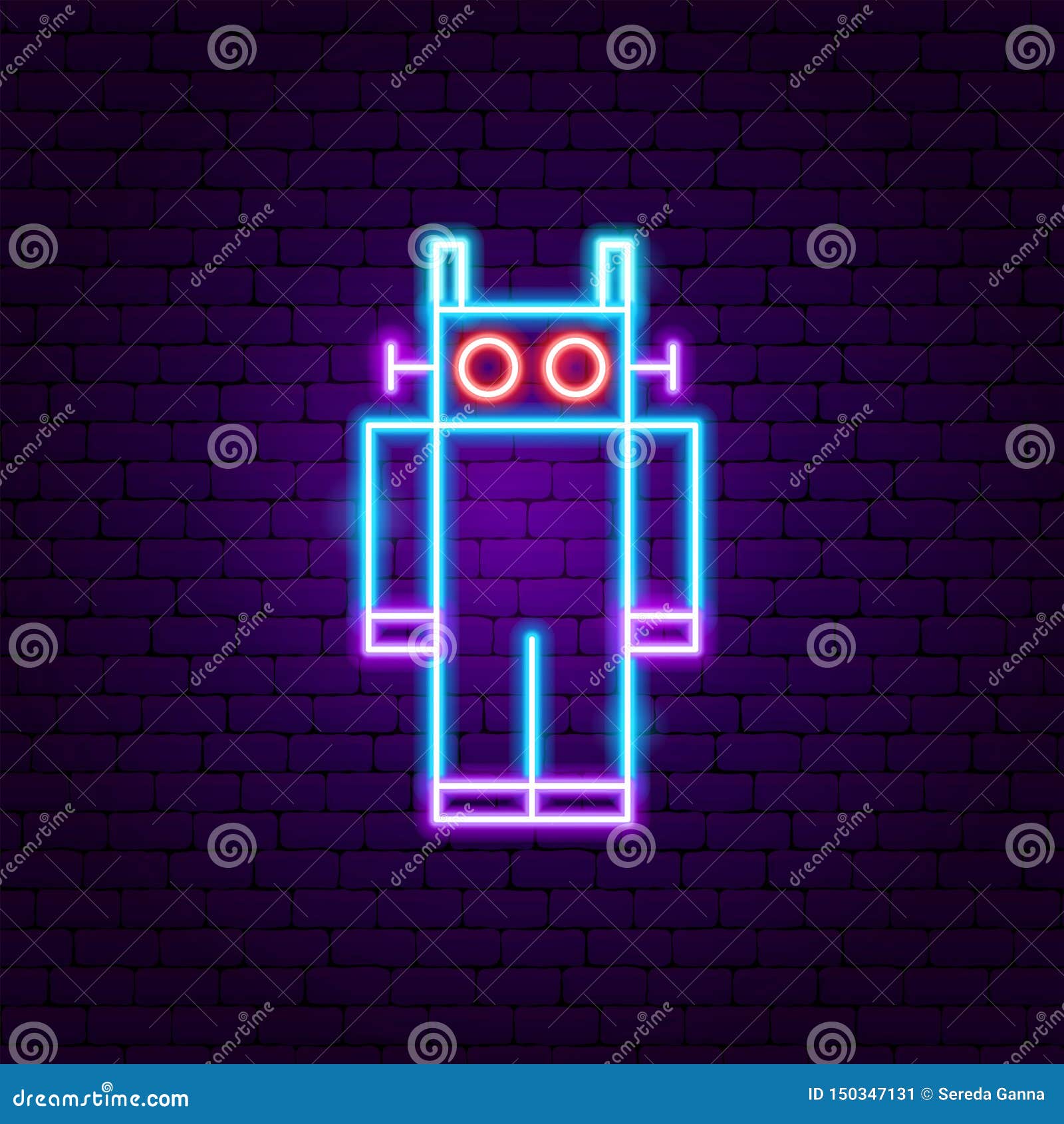Robot Neon Label stock vector. Illustration of night - 150347131