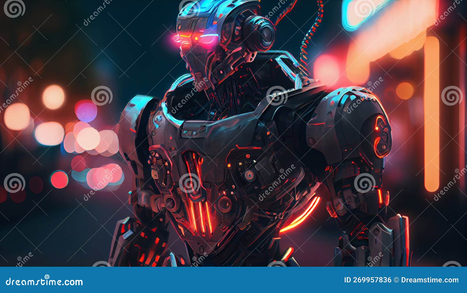 Robot Neon Light Cyberpunk Cinematic Octane Stock Illustration ...