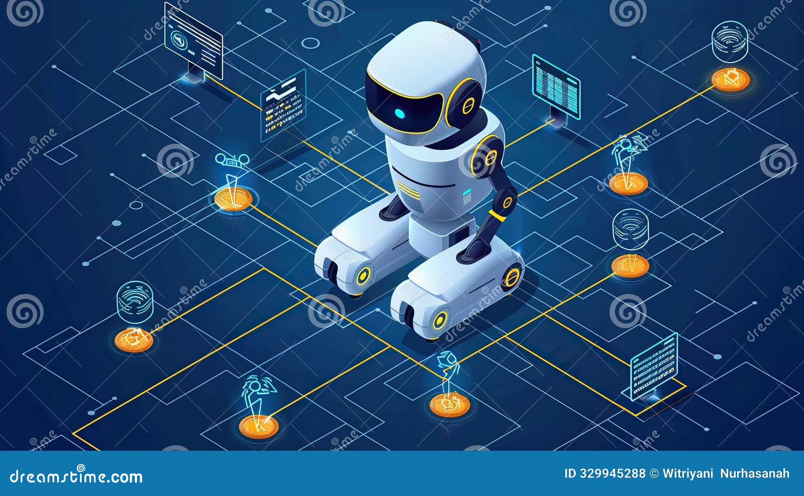 Robot in Network - Digital Transformation Stock Illustration ...